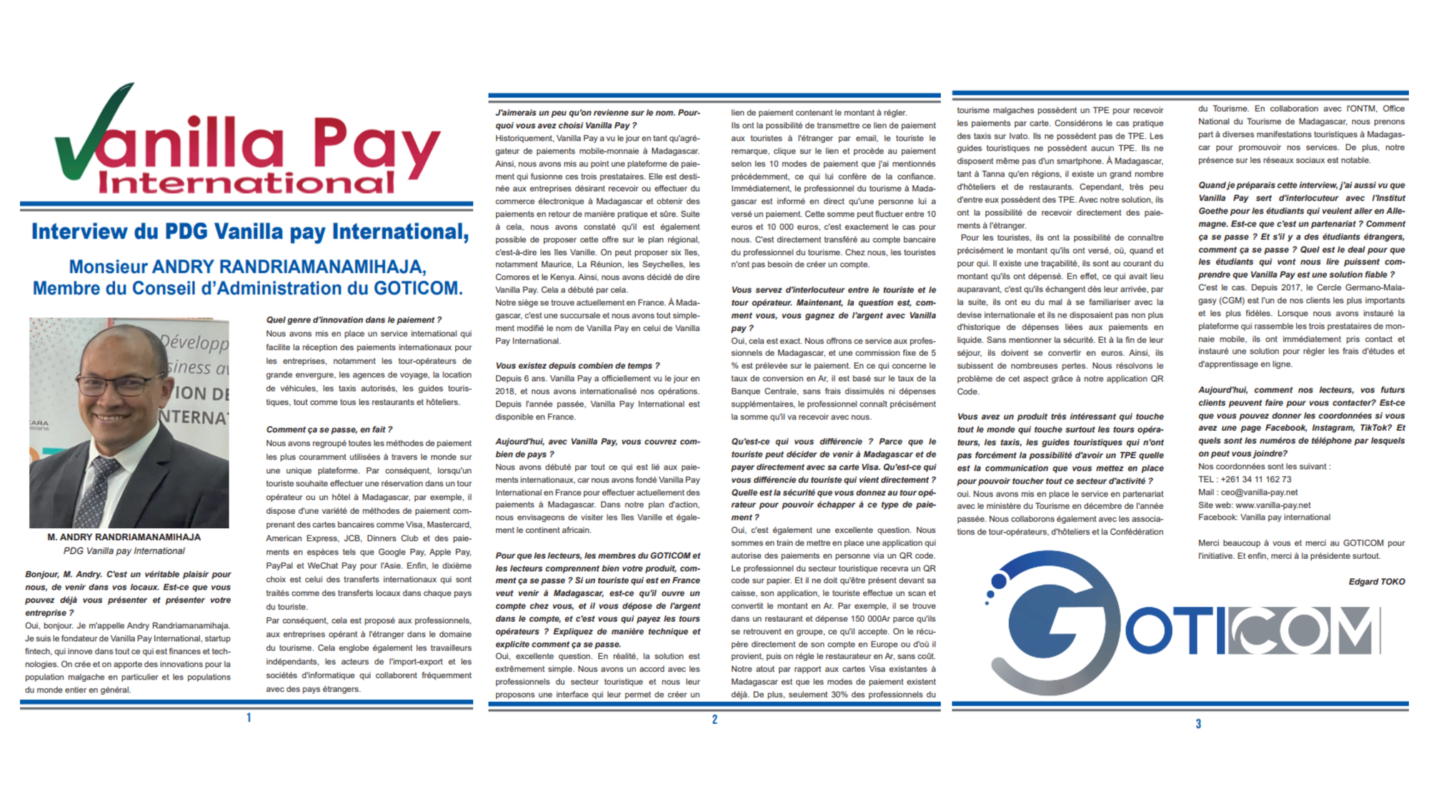 Interview du PDG de Vanilla Pay International et Membre du Conseil d ...